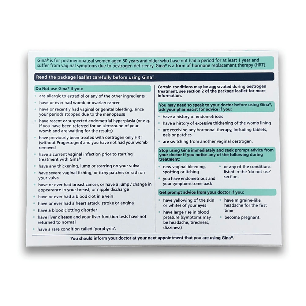 Gina Hormone Replacement Therapy - Low-Dose Vaginal Estrogen – Rightangled